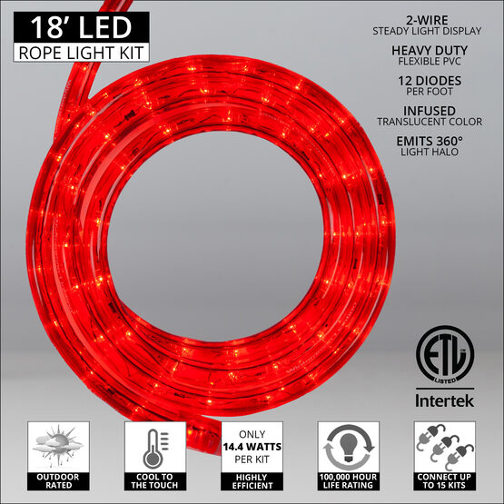 Red LED Rope Light, 18 ft - Wintergreen Corporation