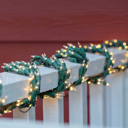 9' Garland Lights, 300 Warm White LED Lights, Green Wire - Wintergreen ...