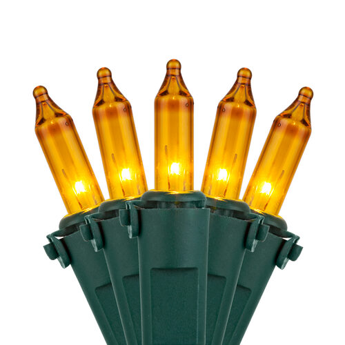 Commercial 100 Yellow Mini Lights, Lamp Lock, Green Wire, 6" Spacing ...