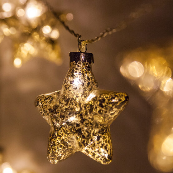 Battery Operated LED Iridescent Gold Glass Star String Lights, 10 Warm ...