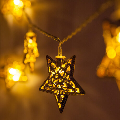 Wintergreen Lighting® Battery Operated LED Golden Metal Star String ...