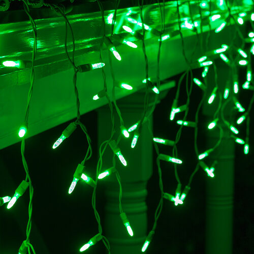 Green M5 LED Icicle Lights on White Wire - Wintergreen Corporation ...
