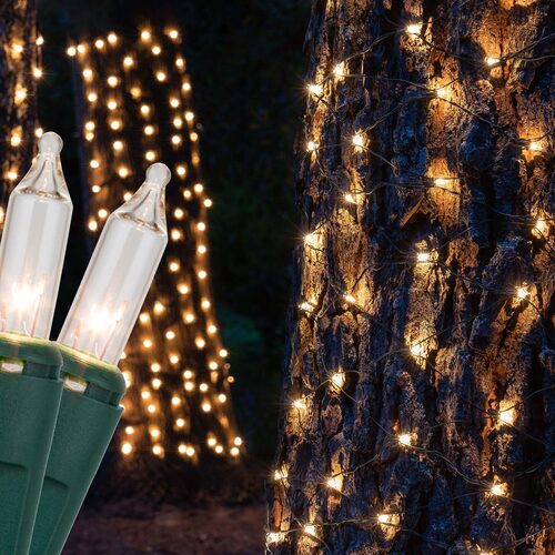 Clear Mini Christmas Trunk Wrap Lights on Green Wire - Wintergreen ...